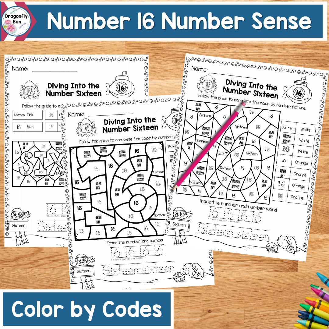 Number 16 Number Sense Worksheets Color by Codes and Center Activities ...