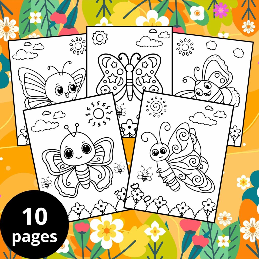 10 Butterflies Coloring Pages, Spring Coloring Sheets, Spring ...