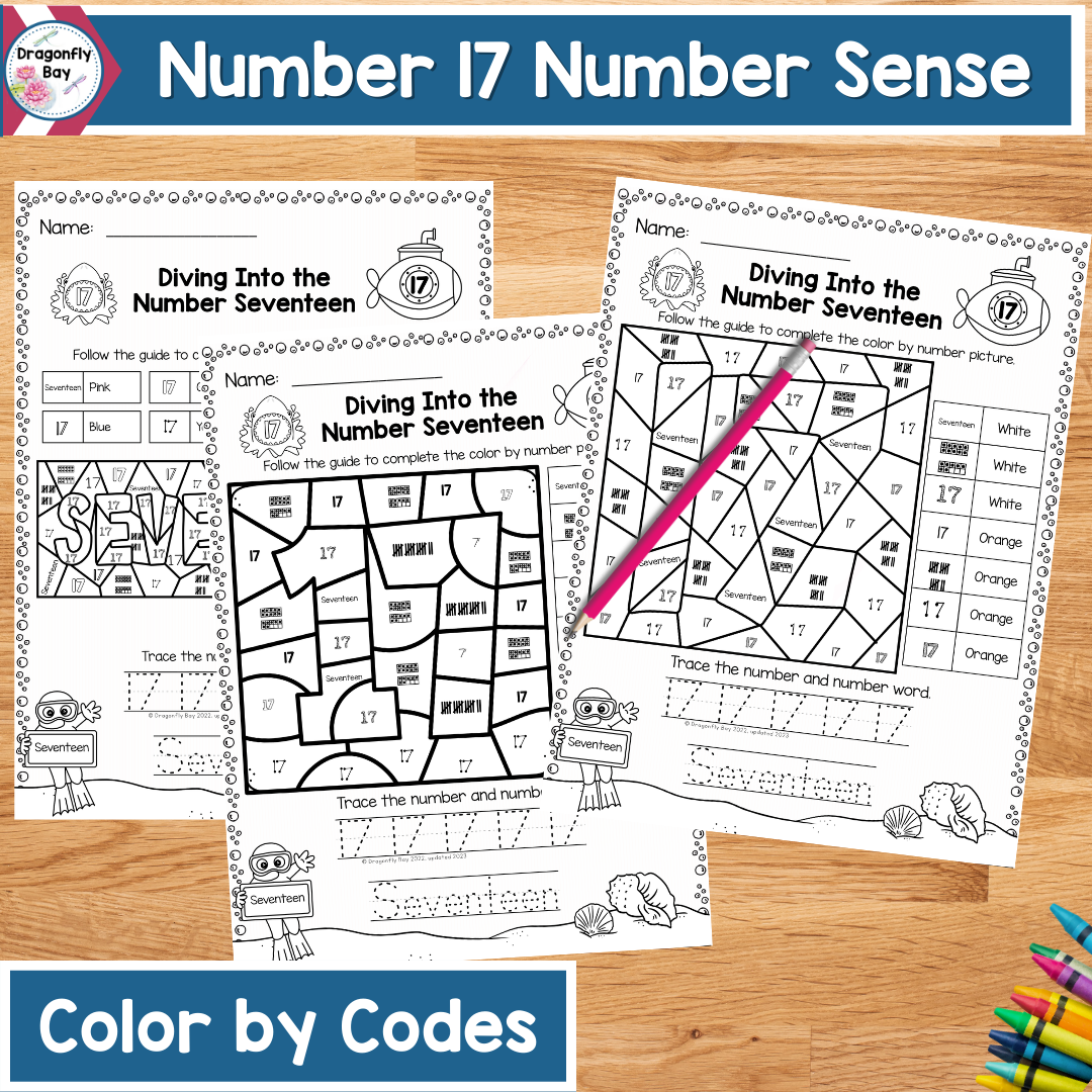 Number 17 Number Sense Worksheets Color by Codes and Center Activities ...