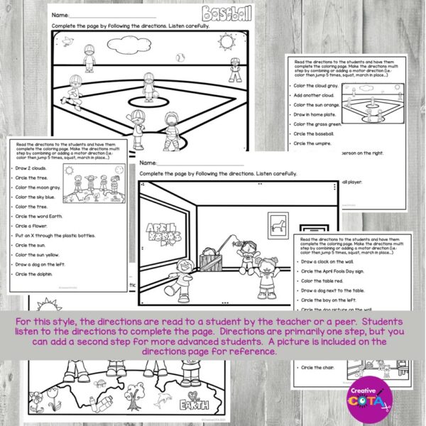 April Following Directions & Listening Comprehension Skills Coloring ...