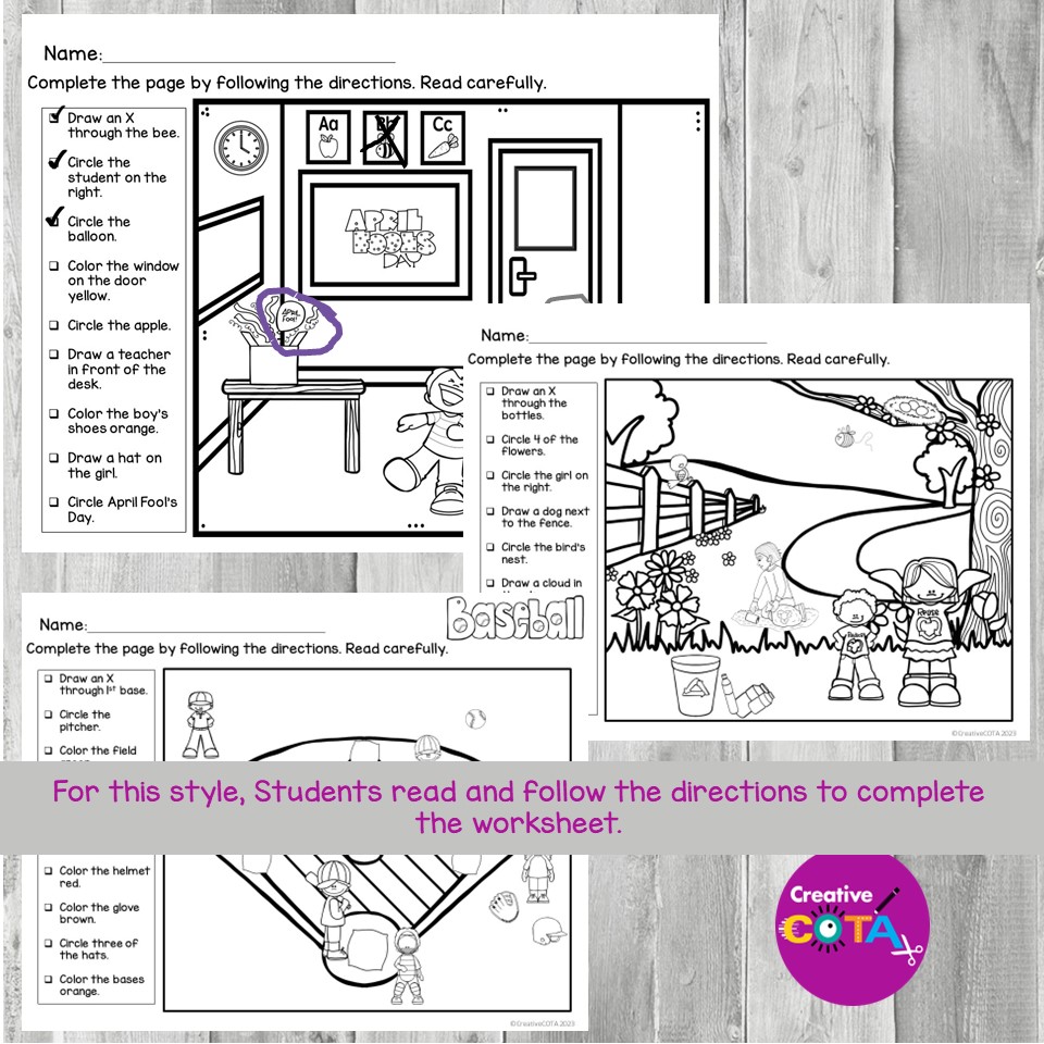 April Following Directions & Listening Comprehension Skills Coloring ...