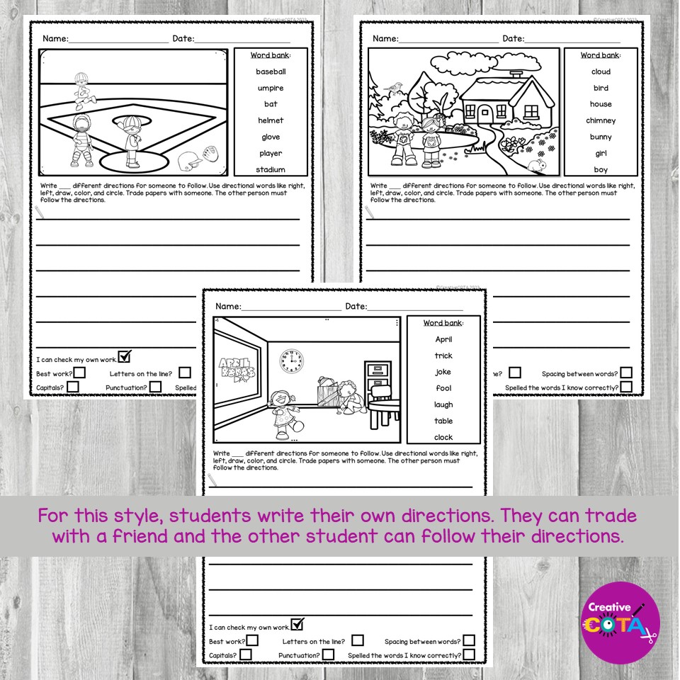 April Following Directions & Listening Comprehension Skills Coloring ...
