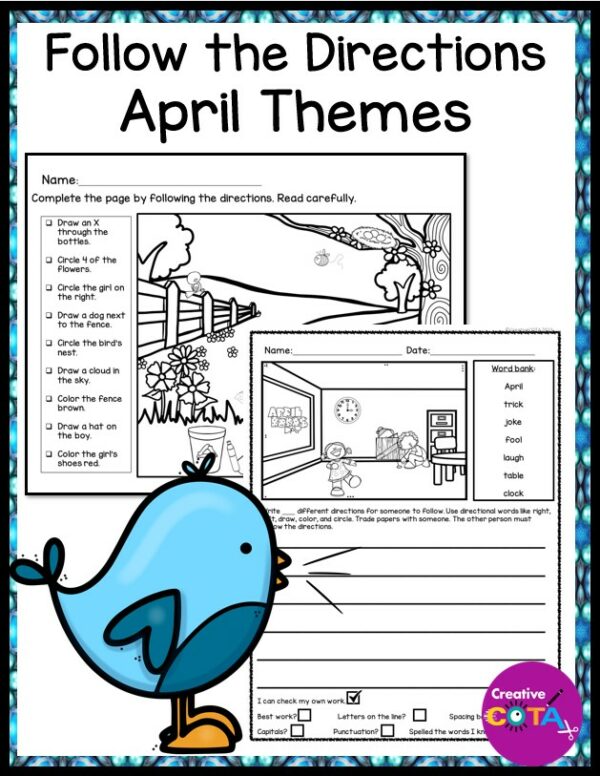 April Following Directions & Listening Comprehension Skills Coloring ...