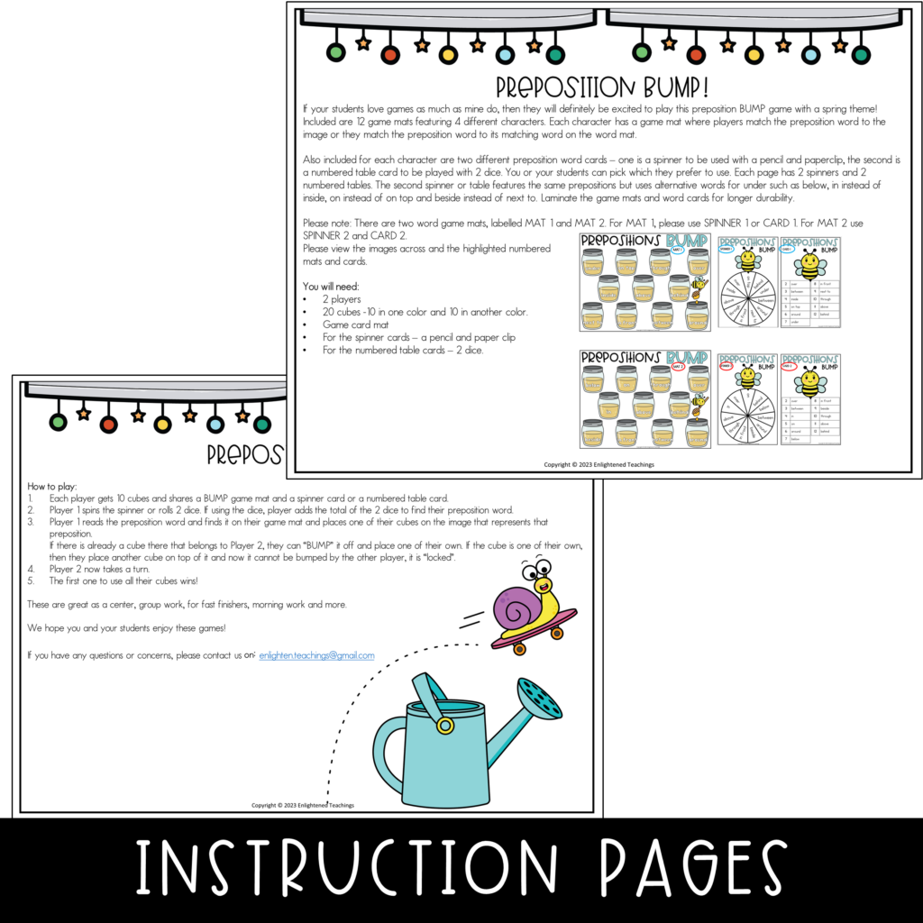 Spring Prepositions BUMP Game Spring Positional Words Spring Spatial ...