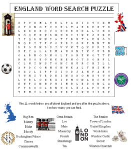 England Word Search Puzzle | Made By Teachers