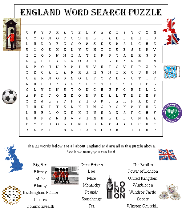 England Word Search Puzzle | Made By Teachers
