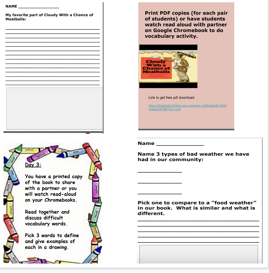 CLOUDY WITH A CHANCE OF MEATBALLS READING & ACTIVITIES GUIDE | Made By ...