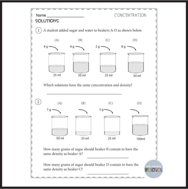 Chemistry Concentration Solution Worksheets | Made By Teachers