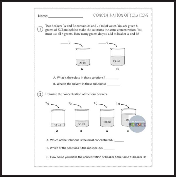 Chemistry Concentration Solution Worksheets | Made By Teachers