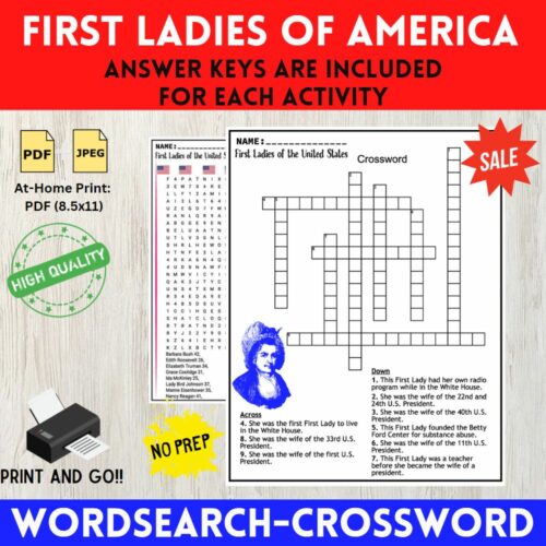 The First Ladies of the United States Worksheets Word search ...