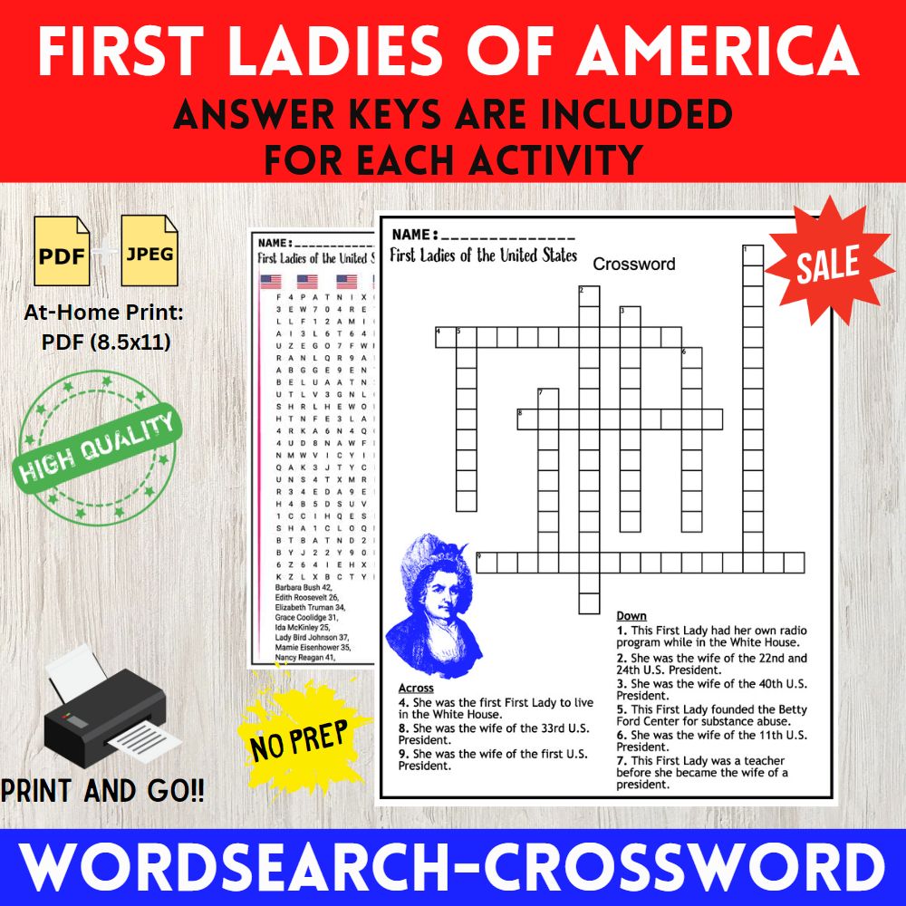 The First Ladies of the United States Worksheets Word search ...