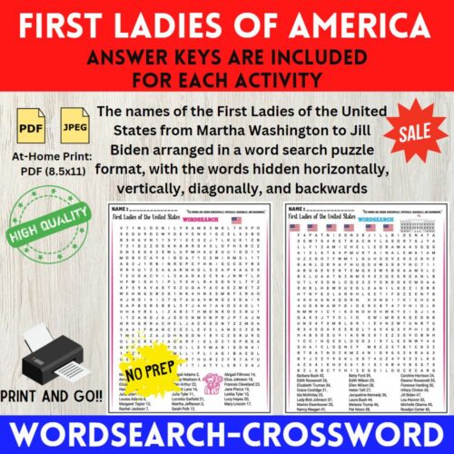The First Ladies of the United States Worksheets Word search ...