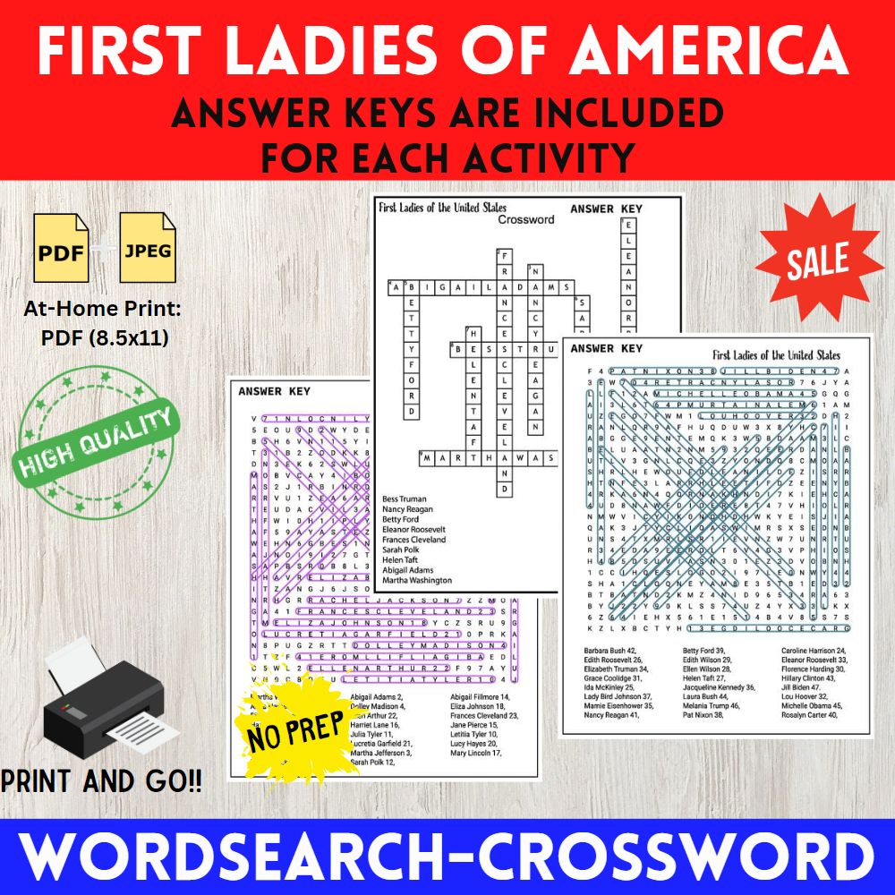 The First Ladies of the United States Worksheets Word search ...