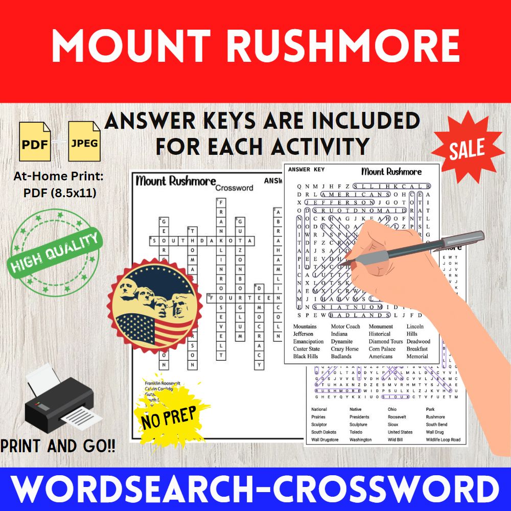 Mount Rushmore Worksheets Word search - Crossword | Presidents day ...