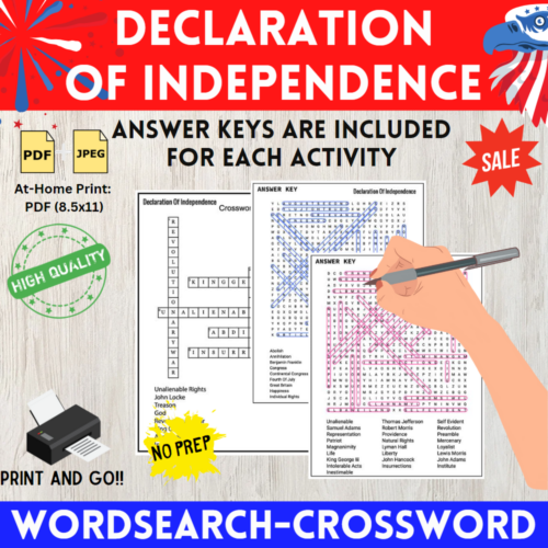 Declaration Of Independence Worksheets Word search - Crossword | Made ...