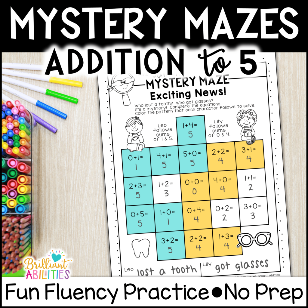 Mystery Math Mazes - Addition within 5 Math Fact Fluency Practice ...