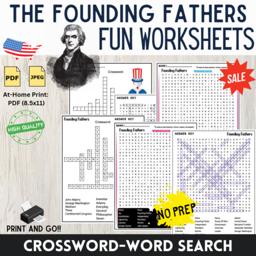The Founding Fathers Worksheets Word search - Crossword | Made By Teachers