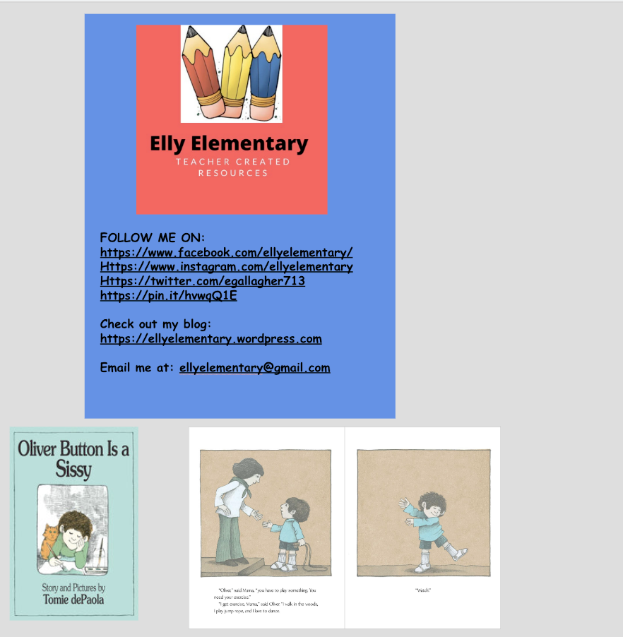 OLIVER BUTTON IS A SISSY BY TOMIE dePAOLA READING ACTIVITIES | Made By ...