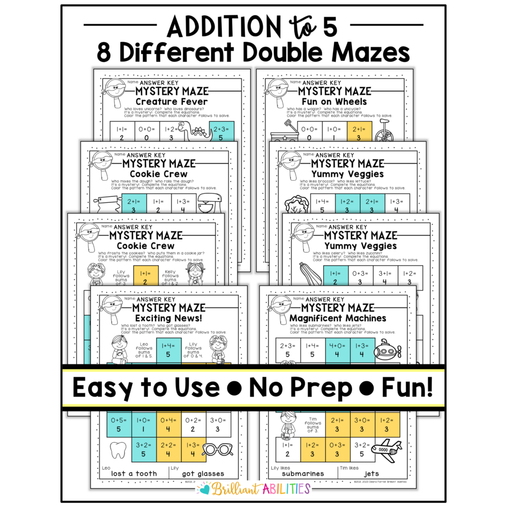 Mystery Math Mazes - Addition within 5 Math Fact Fluency Practice ...