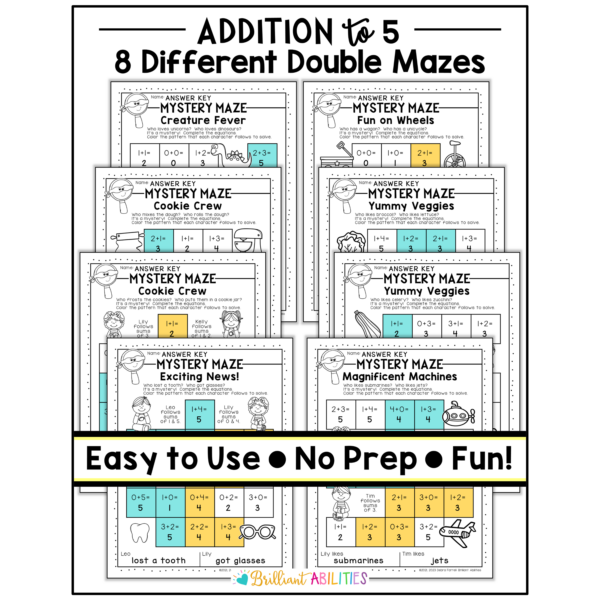 Mystery Math Mazes - Addition within 5 Math Fact Fluency Practice ...