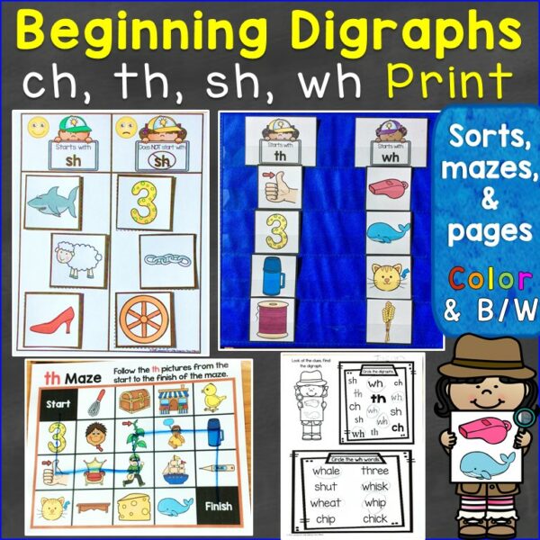 Beginning Digraphs sh th ch wh Sorts Sorting Activities Mazes & Hunts ...