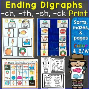 Ending Digraphs sh th ch ck Activities (Sorting Mazes Digraph Hunts ...