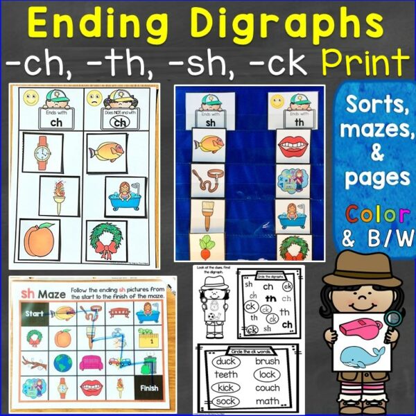 Ending Digraphs sh th ch ck Activities (Sorting Mazes Digraph Hunts ...