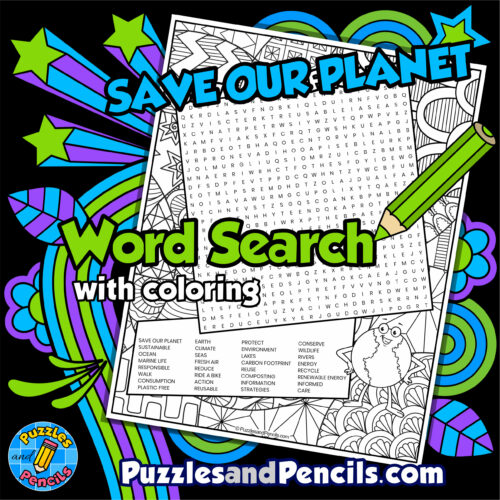 Save Our Planet Word Search Puzzle with Coloring | Earth Day Wordsearch ...