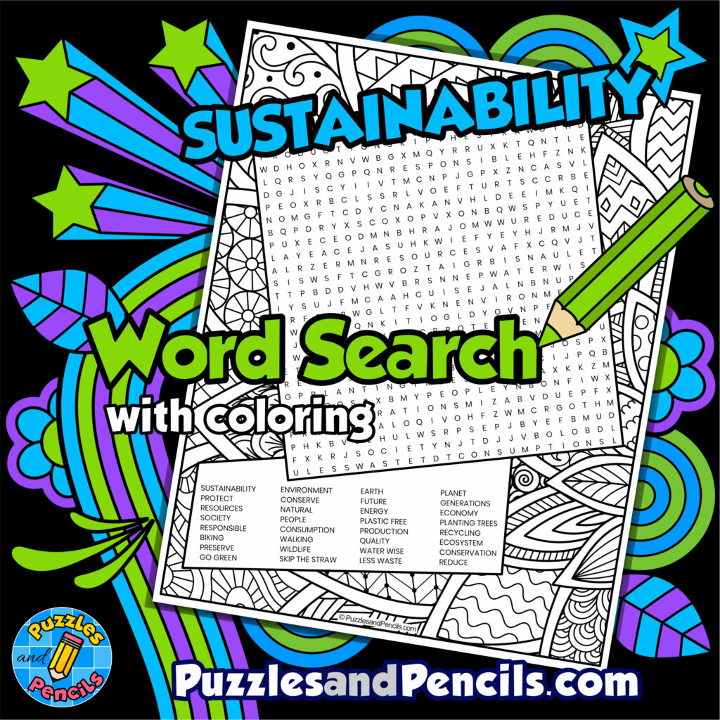 Sustainability Word Search Puzzle with Coloring | Earth Day Wordsearch ...