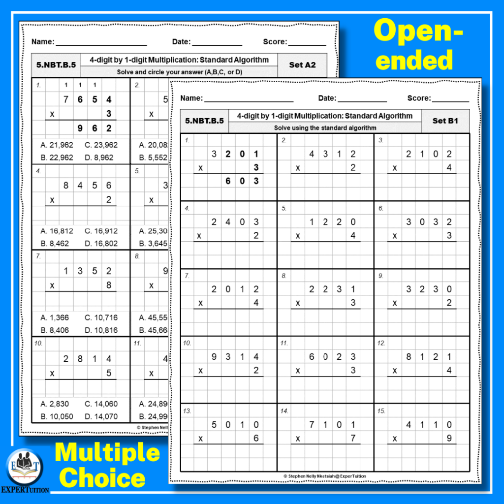 4 Digit by 1 Digit Long Multiplication Worksheets | Made By Teachers