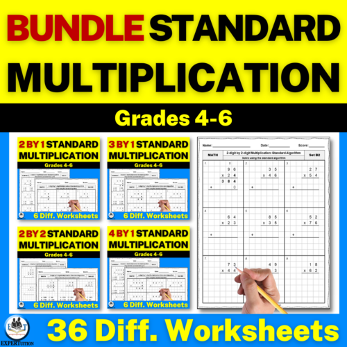 Standard Algorithm/Long Multiplication Worksheets Bundle | Made By Teachers