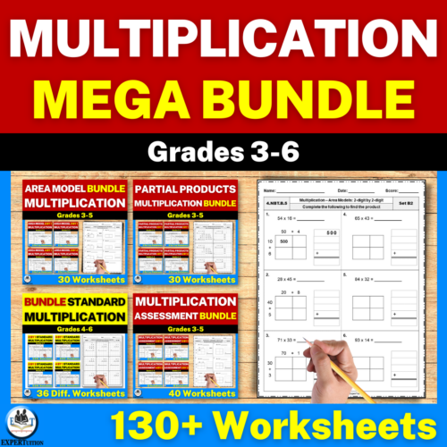 Area Model, Partial Products, & Long Multiplication Worksheets Mega ...
