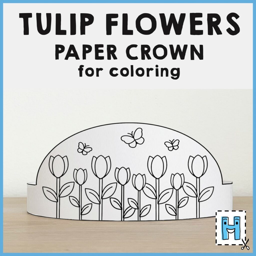 Tulip Flowers Paper Crowns Headband Printable Coloring Easter Spring ...