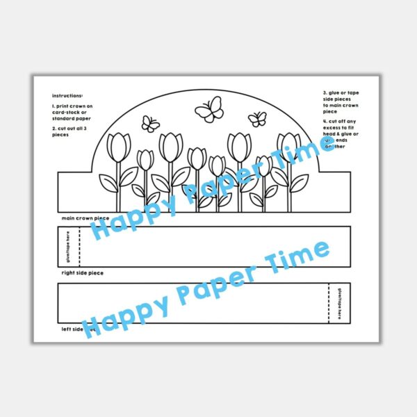 Tulip Flowers Paper Crown Headband Printable Coloring Easter Spring ...