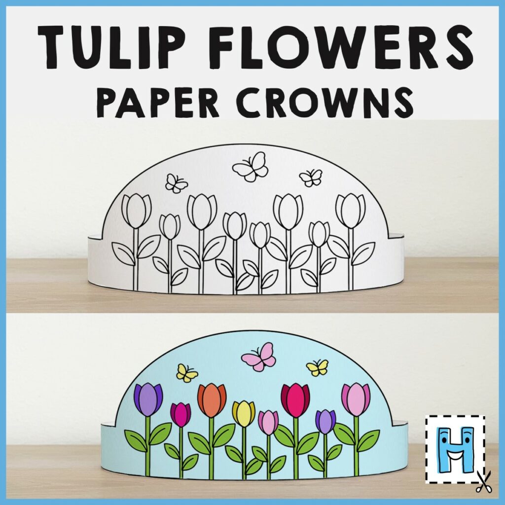 Tulip Flowers Paper Crowns Headband Printable Coloring Easter Spring ...