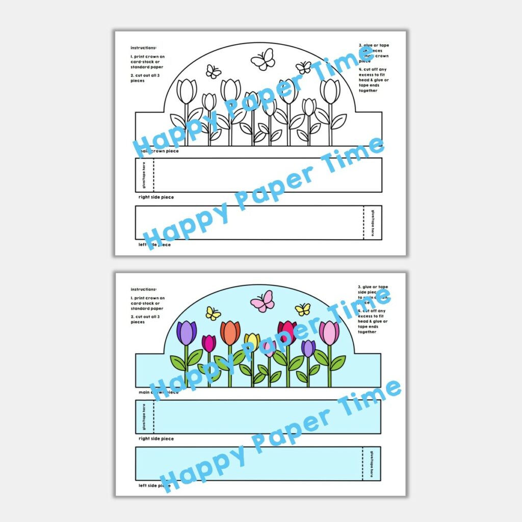 Tulip Flowers Paper Crowns Headband Printable Coloring Easter Spring ...