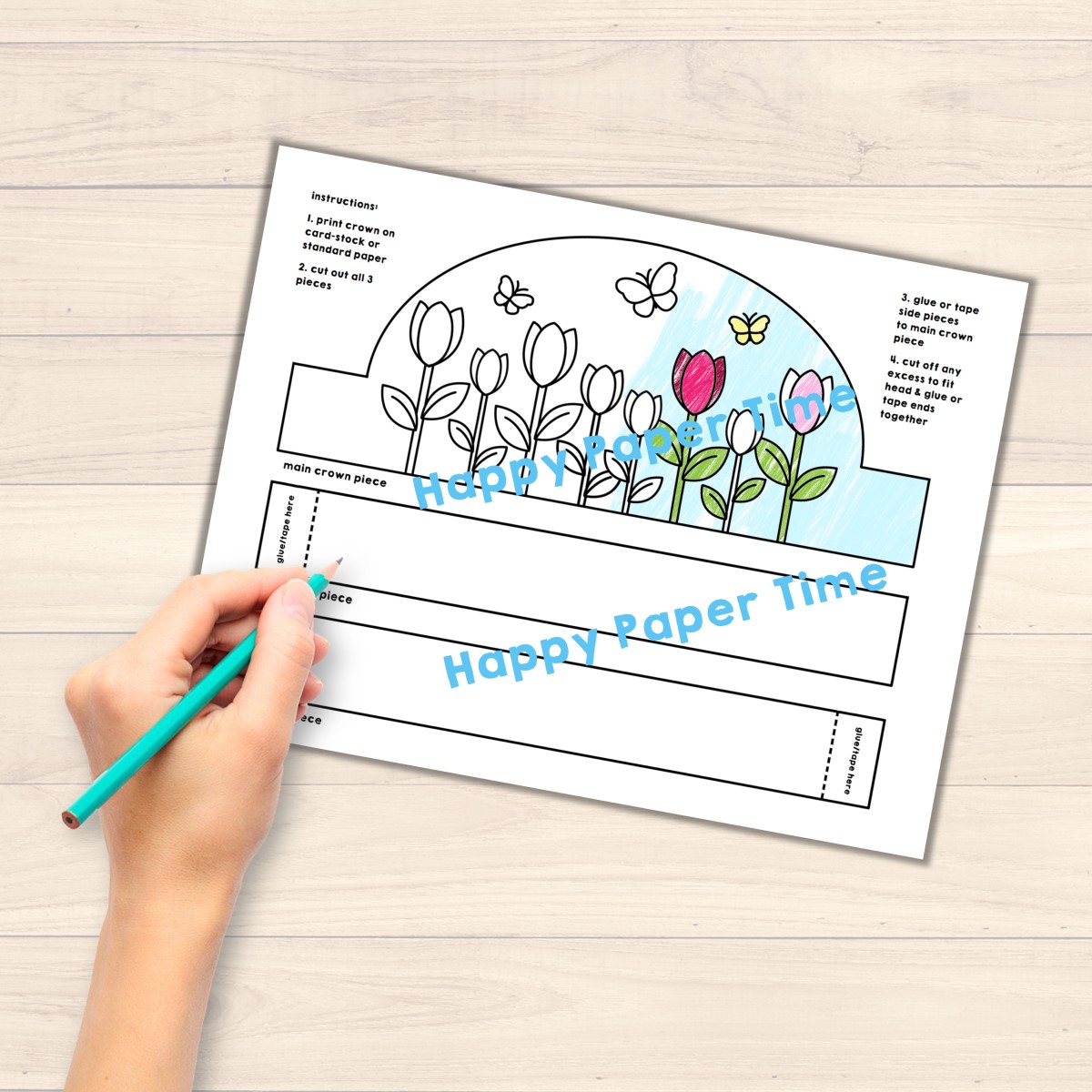 Tulip Flowers Paper Crowns Headband Printable Coloring Easter Spring ...