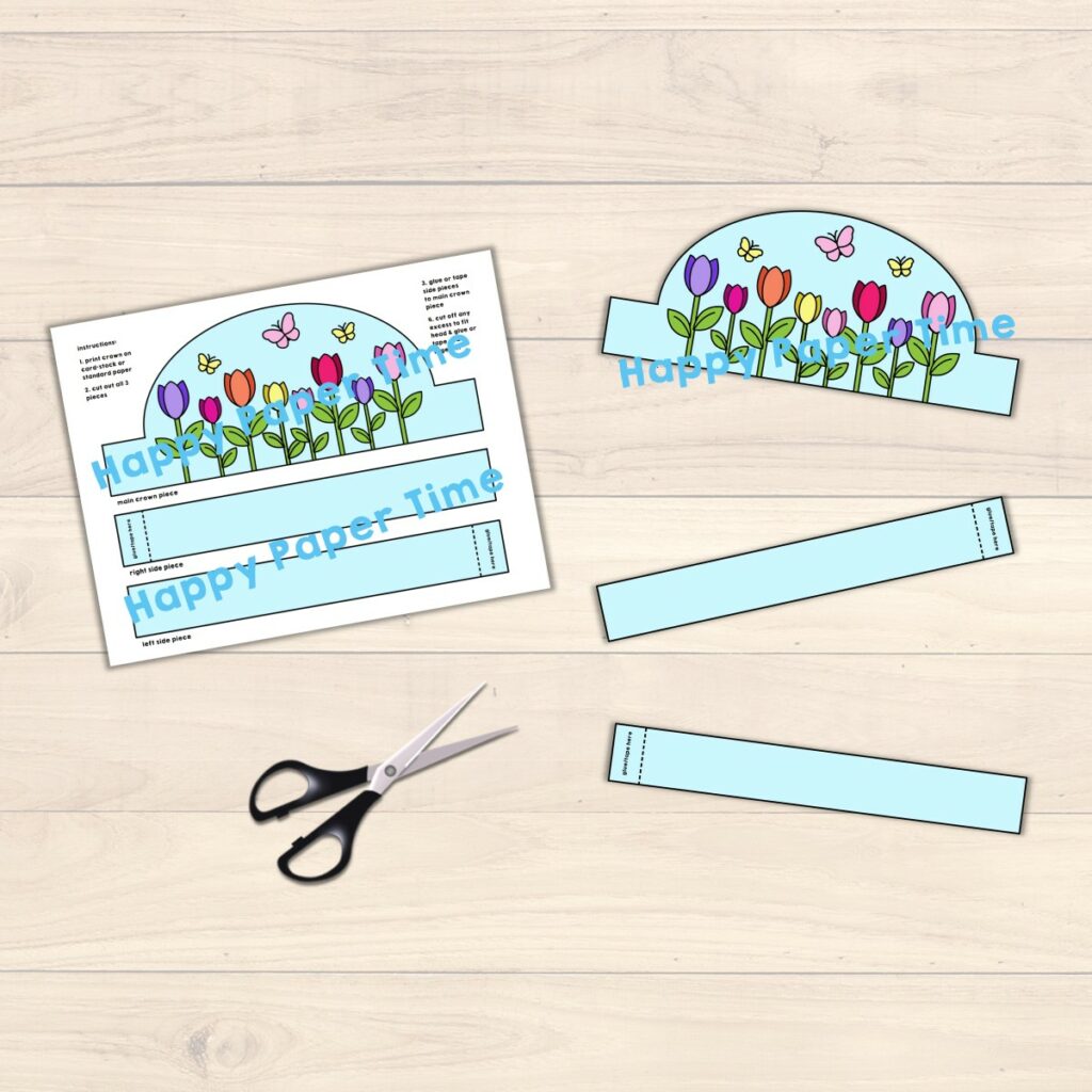 Tulip Flowers Paper Crowns Headband Printable Coloring Easter Spring ...