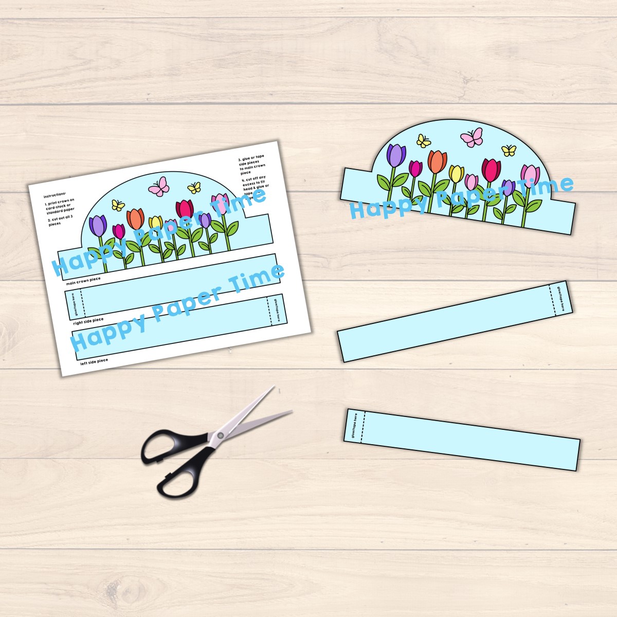 Tulip Flowers Paper Crowns Headband Printable Coloring Easter Spring ...