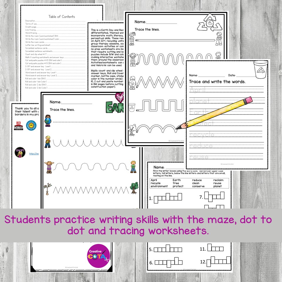 Earth Day Recycling Writing and Math Differentiated Worksheets and ...