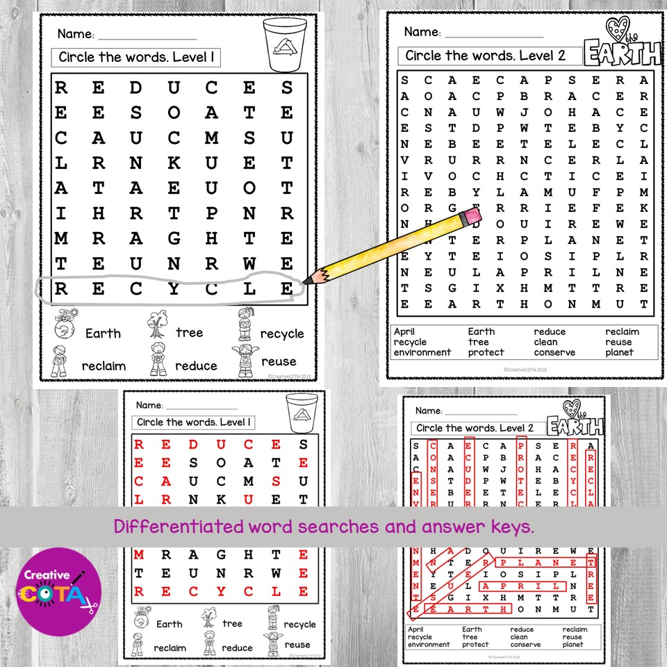 Earth Day Recycling Writing and Math Differentiated Worksheets and ...