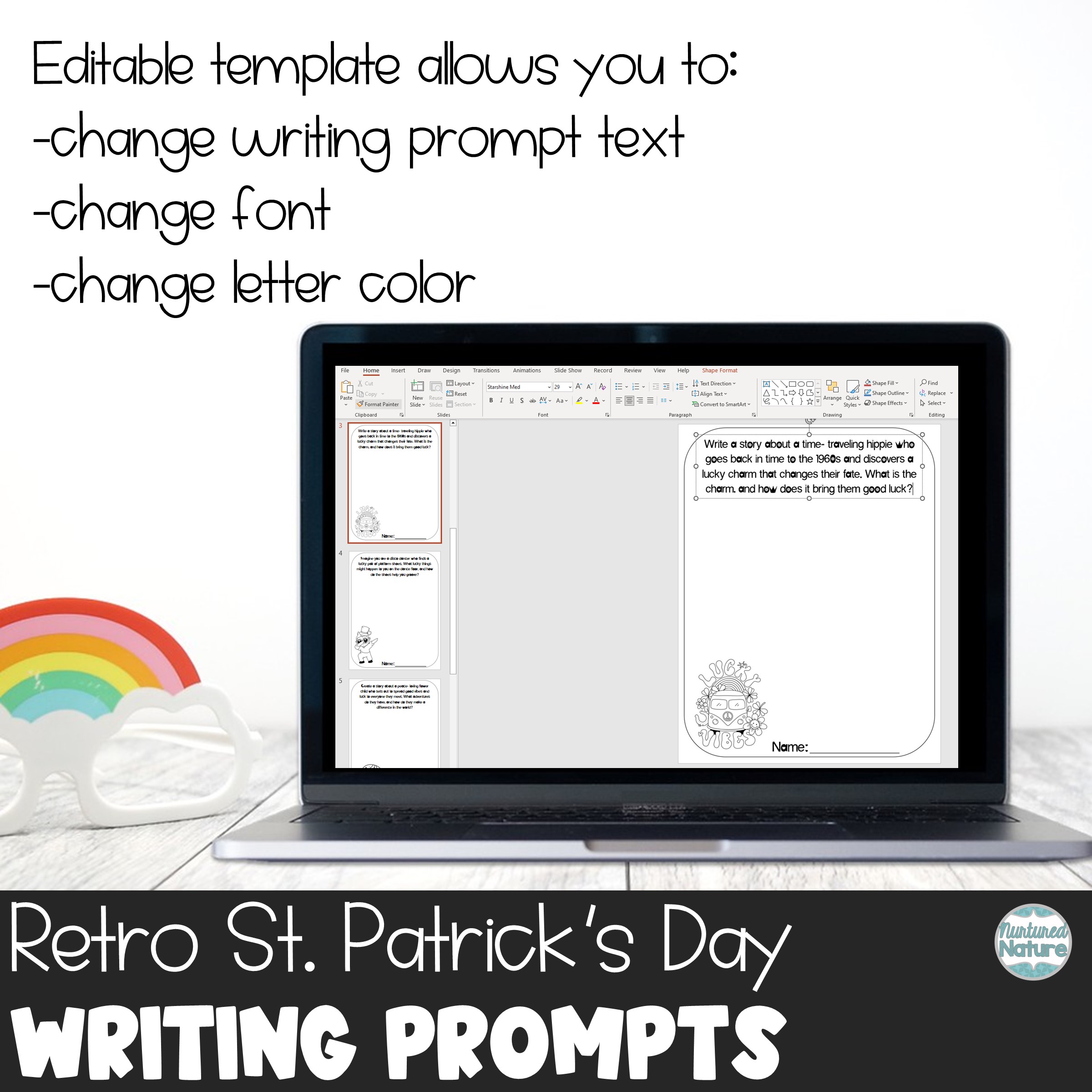 Editable St. Patrick’s Day Writing Prompts - Groovy Retro Theme - No ...
