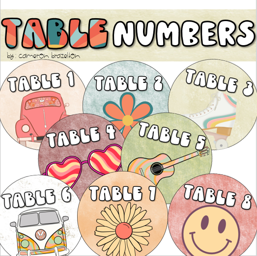 Table Numbers Signs Groovy Retro Vibes Theme Classroom Decor | Made By ...