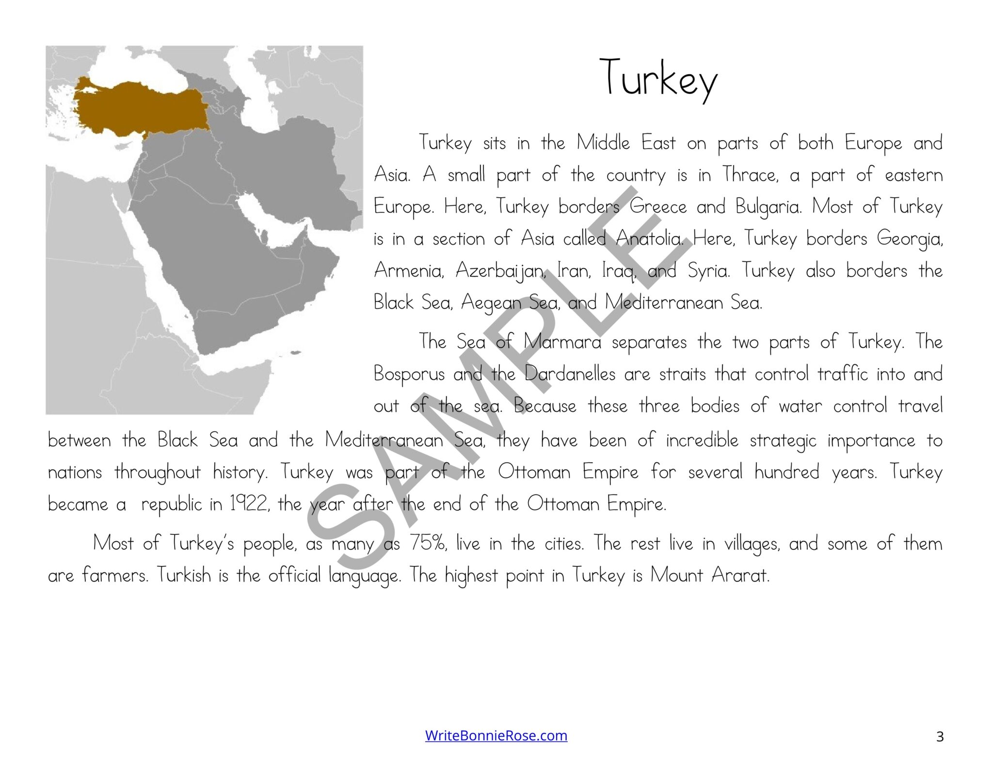 My Book About Turkey with Cursive Copywork | Made By Teachers