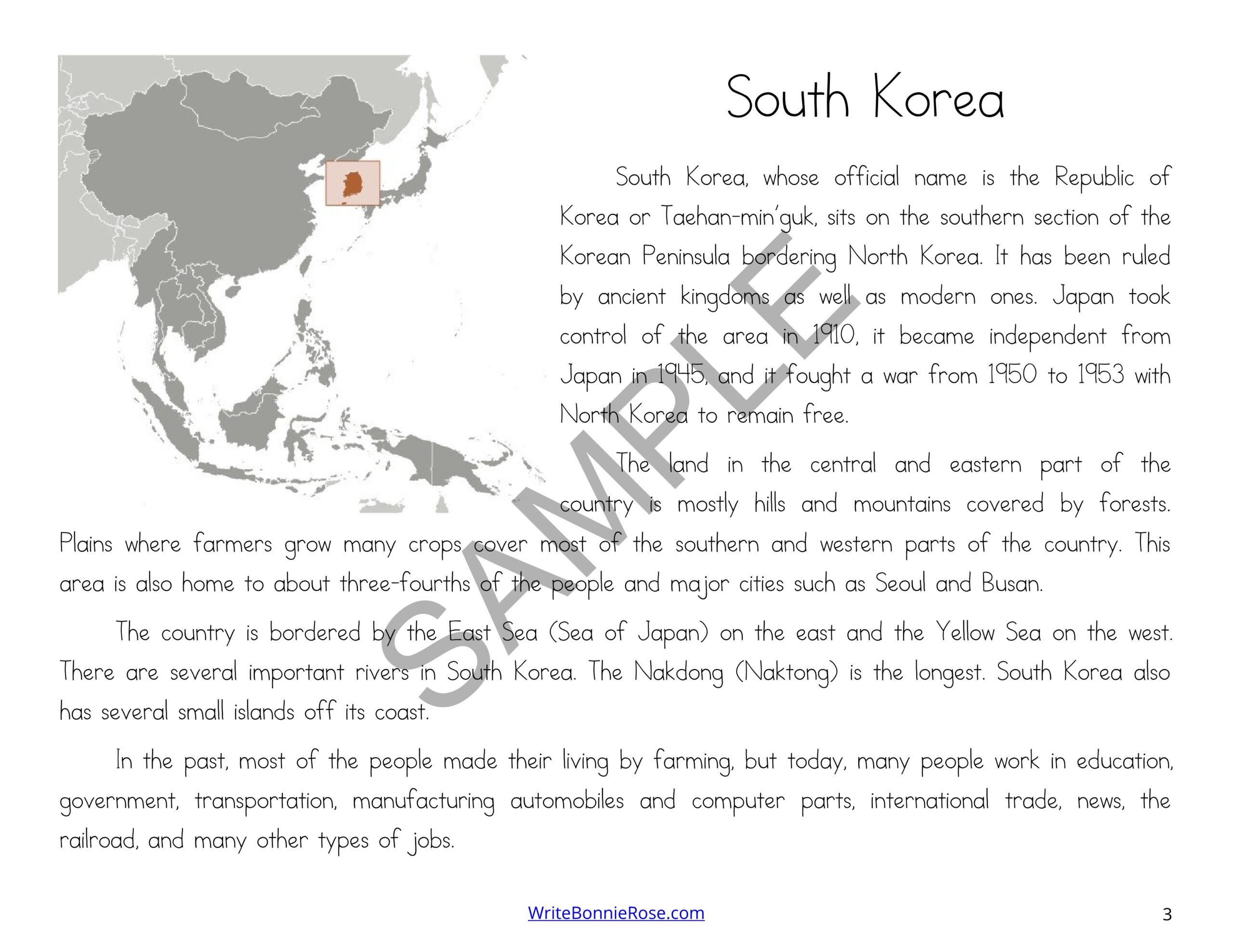 My Book About South Korea with Print Copywork | Made By Teachers