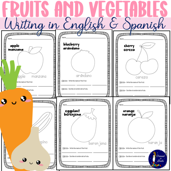 Fruits and Vegetables Writing in English and Spanish | Made By Teachers