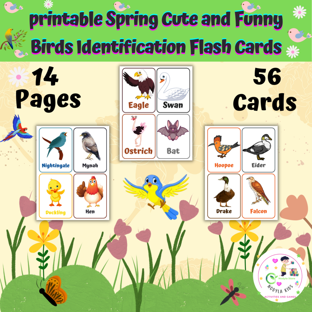 printable Spring Cute and Funny Birds Identification Flash Cards | Made ...