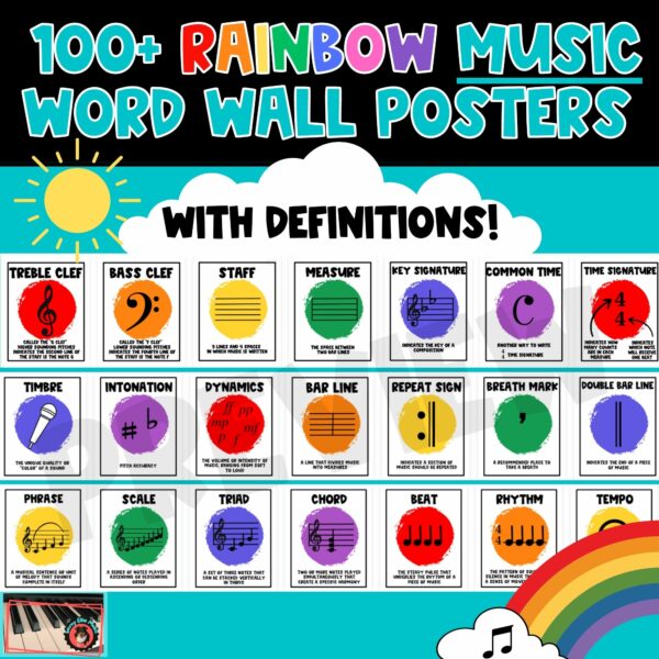 Music Word Wall Posters- Rainbow Dot Theme with Definitions | Made By ...