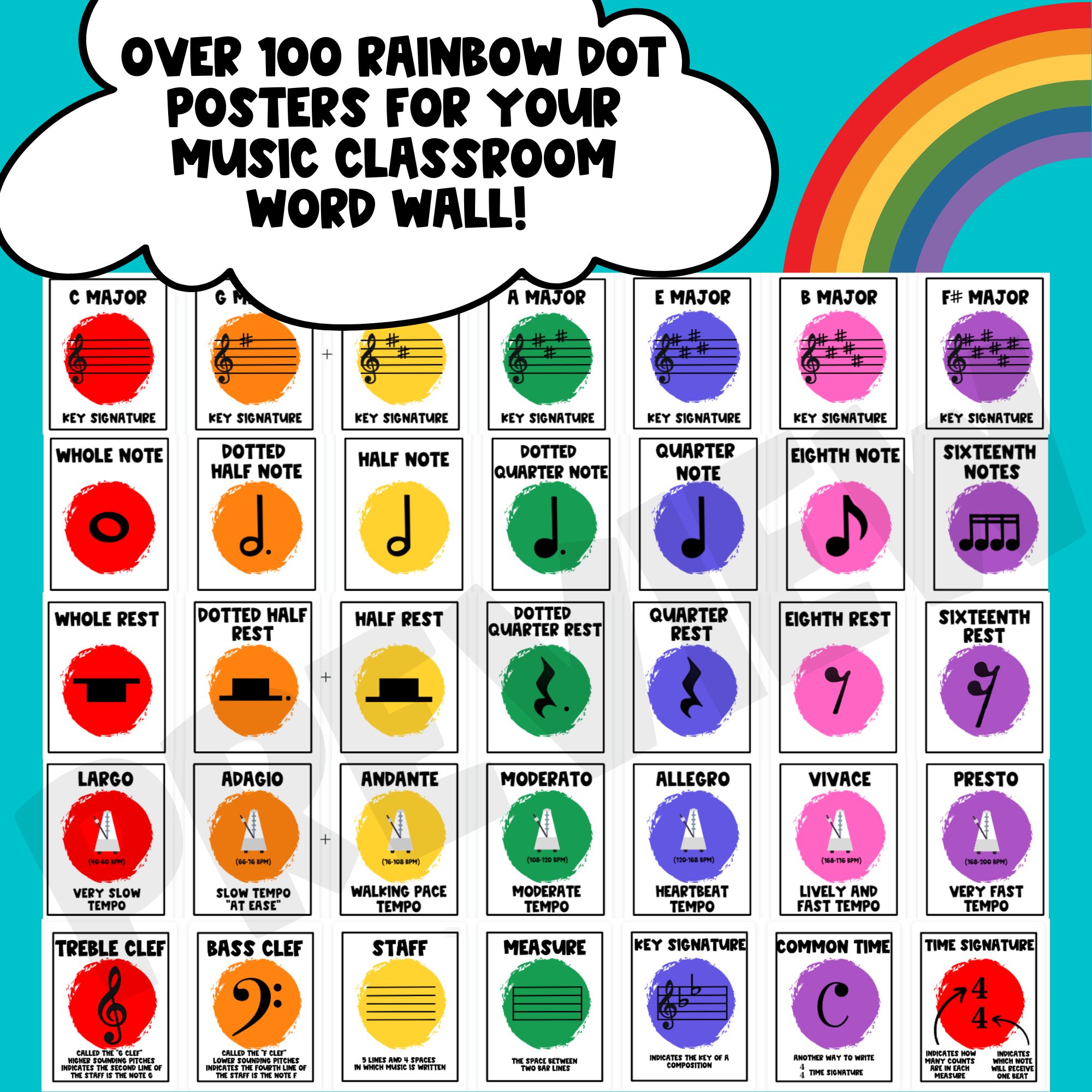Music Word Wall Posters- Rainbow Dot Theme with Definitions | Made By ...