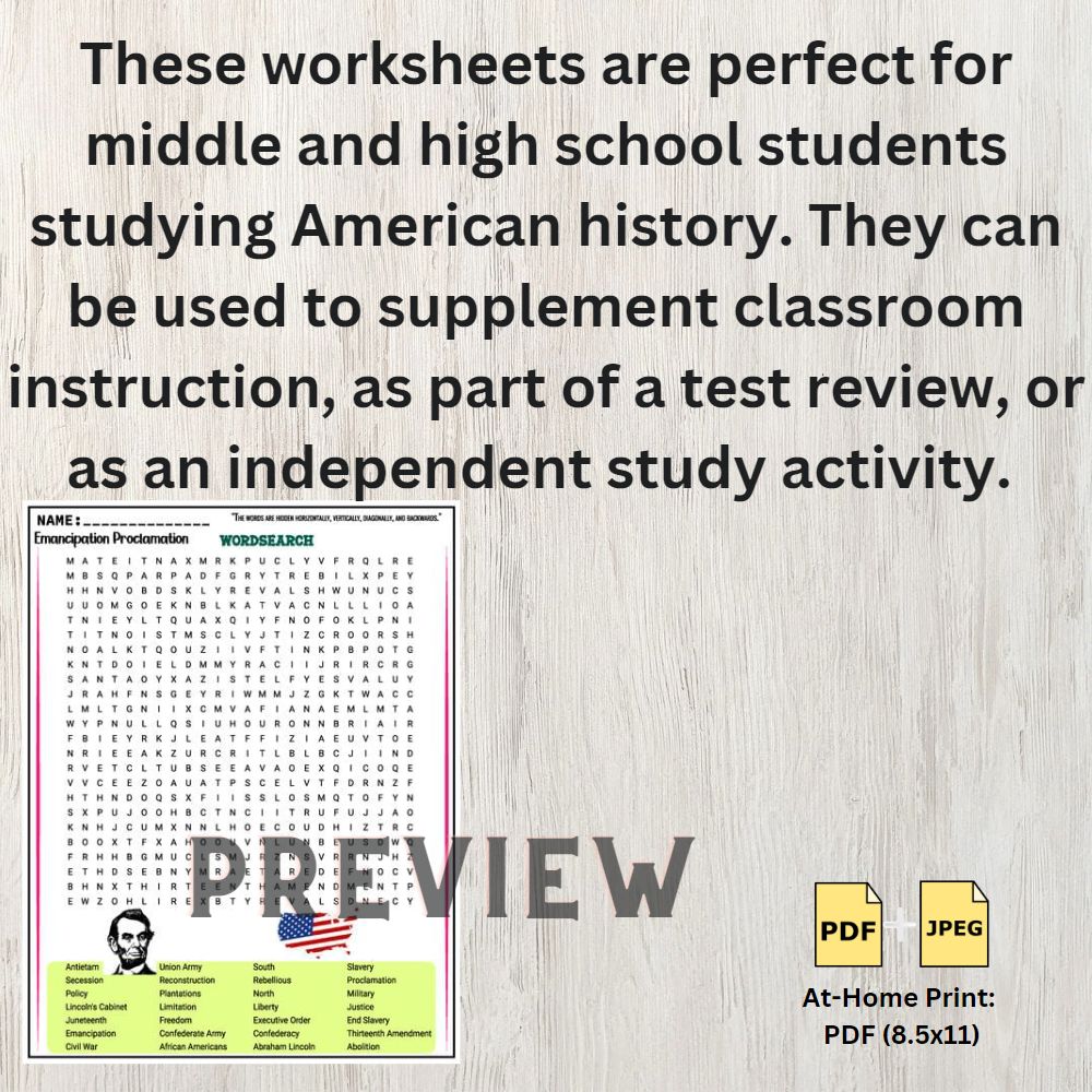 Emancipation Proclamation Worksheets - Word Search and Crossword ...